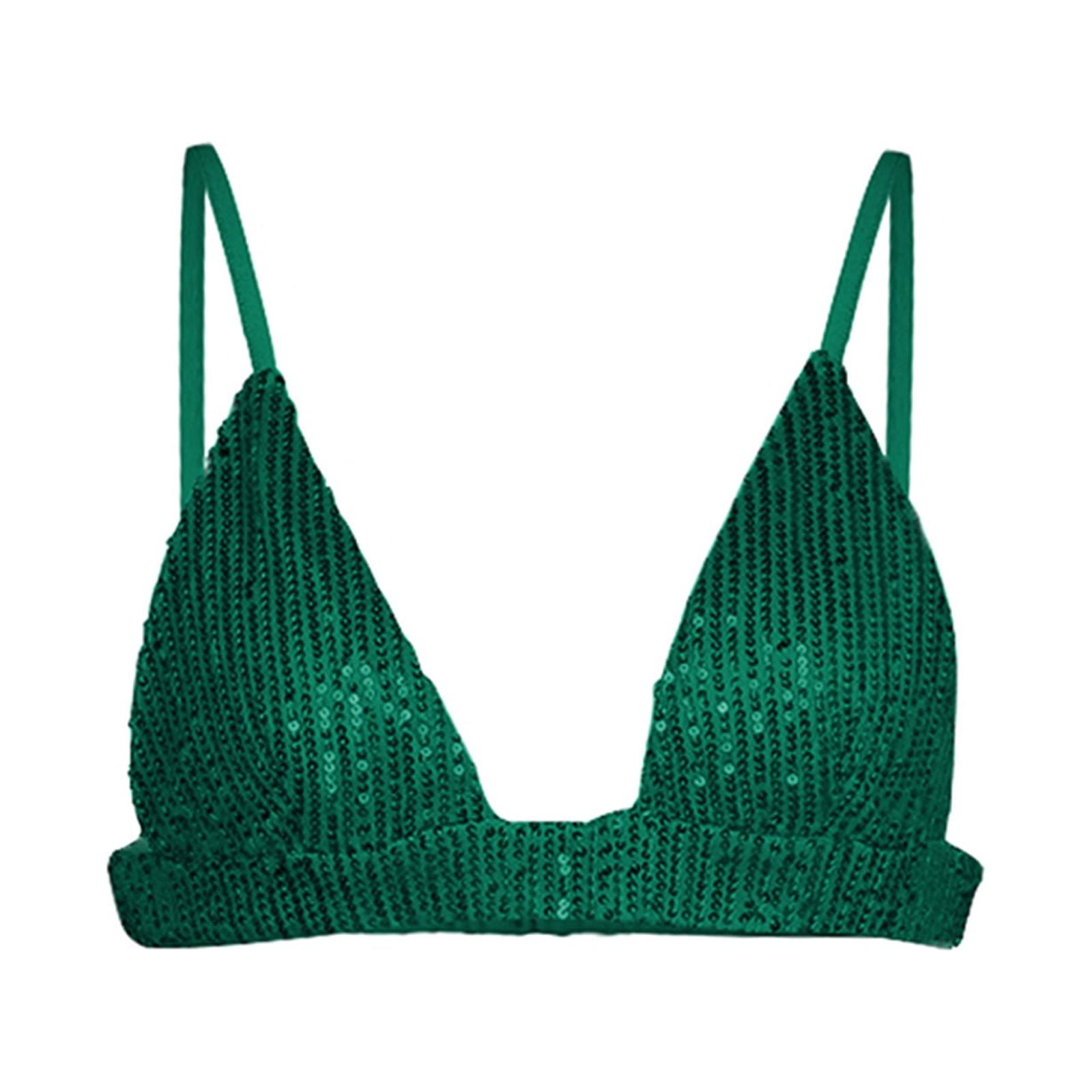Women's Sparkle Glitter Bra Tops, Sleeveless Spaghetti Strap Deep V ...