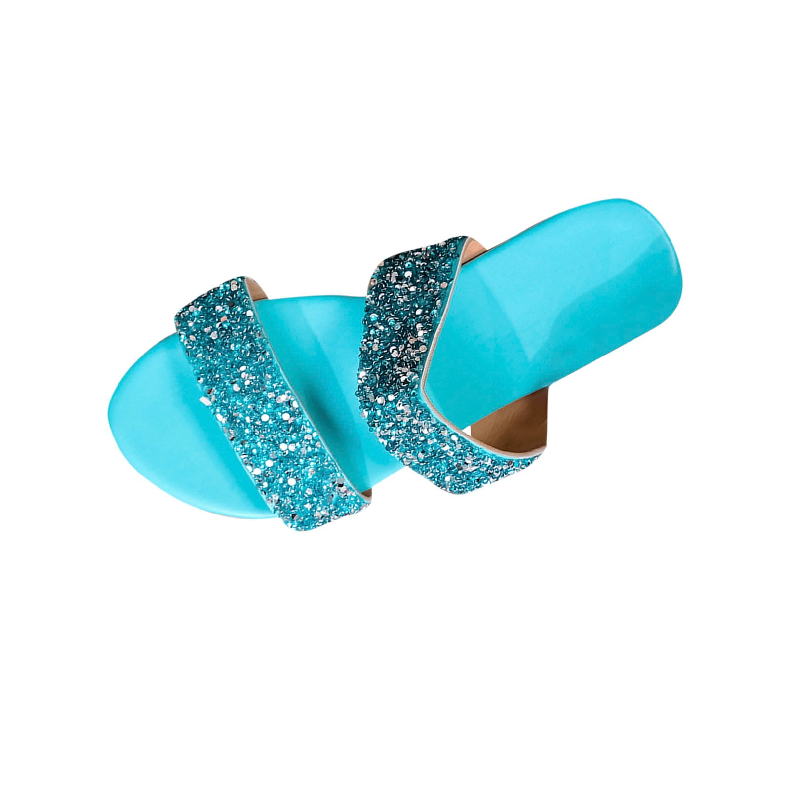 Women's Sparkly Glitter Flats Sandal Sequin Two Band Open Toe Slip on ...