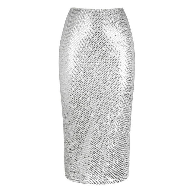 Women's Sparkly Glitter Sequin Skirt High Waisted Bodycon Pencil Midi Skirts Cocktail Skirts ...