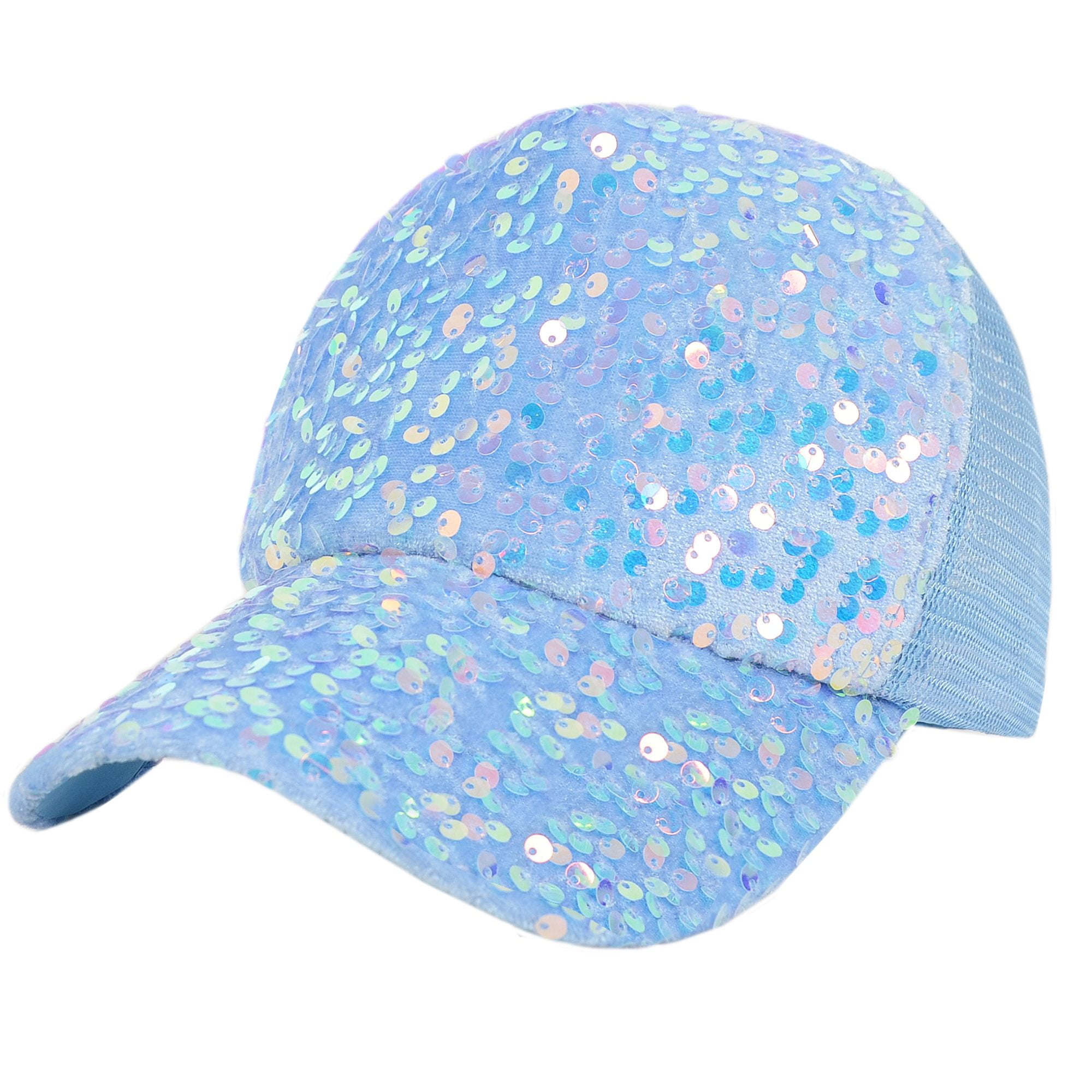 Women's Sparkly Sequin Baseball Cap Messy Low Bun Ponycap Velvet Mesh ...