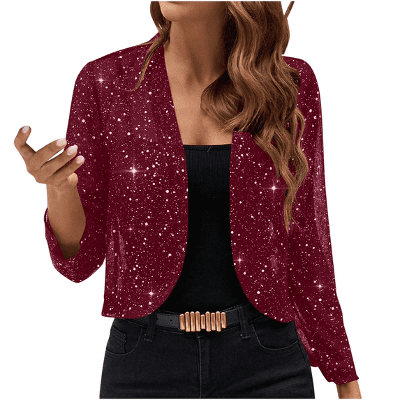 Women's Sparkly Sequin Crop Cardigan Casual Long Sleeve Open Front ...