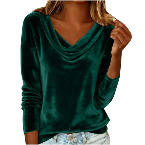Women's Sparkly Velvet Tops Elegant Cowl Neck Long Sleeve Shirts Fall ...