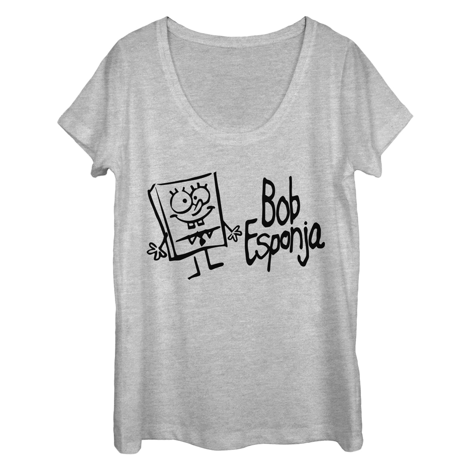 Women's SpongeBob SquarePants Stick Figure Scoop Neck Athletic Heather ...