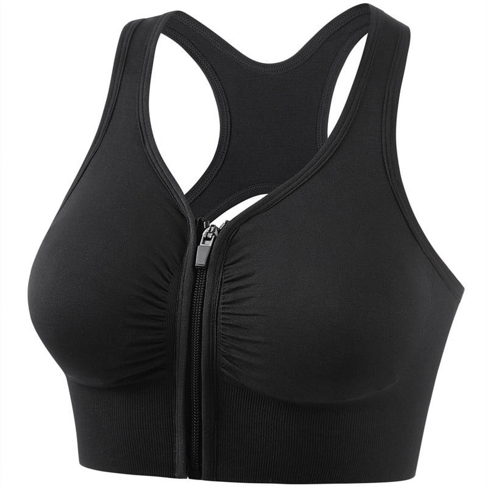 Women's Sports Bra Wireless Post Surgery Bra Zip Front with Removable ...