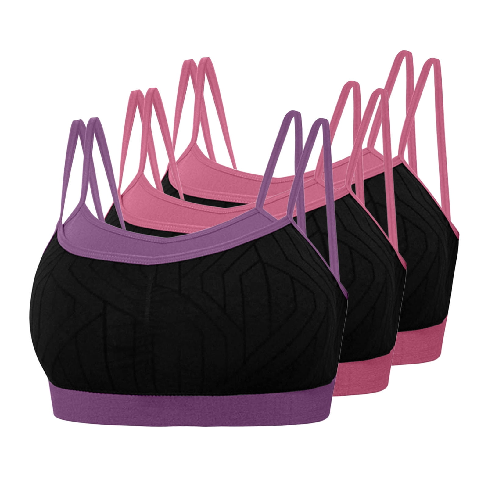 Women's Sports Yoga Bra 3pc Seamless Wireless Bralette - Double Strap ...