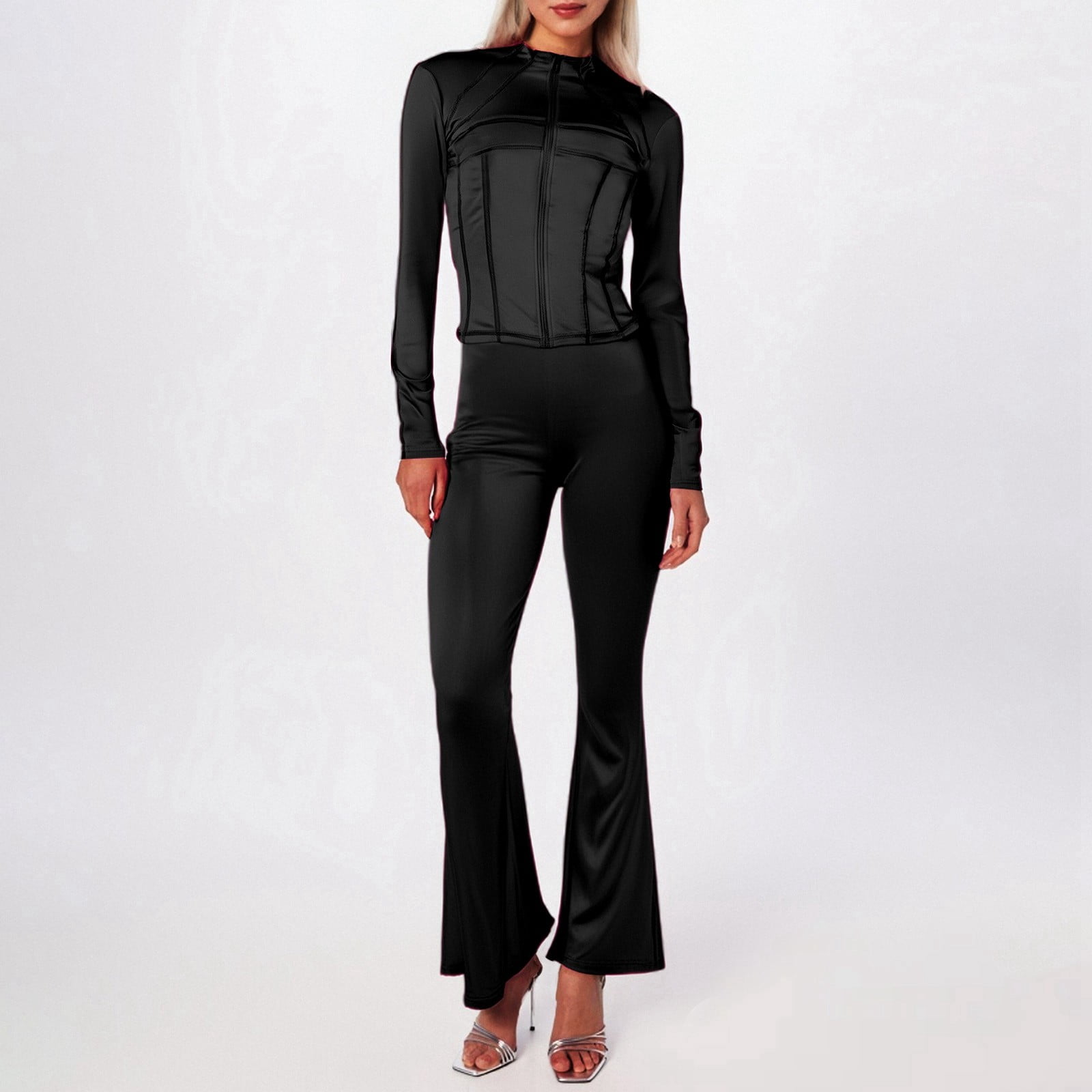 Women's Sporty Casual Sexy Tight Long Sleeve Flared Set Women Sexy ...