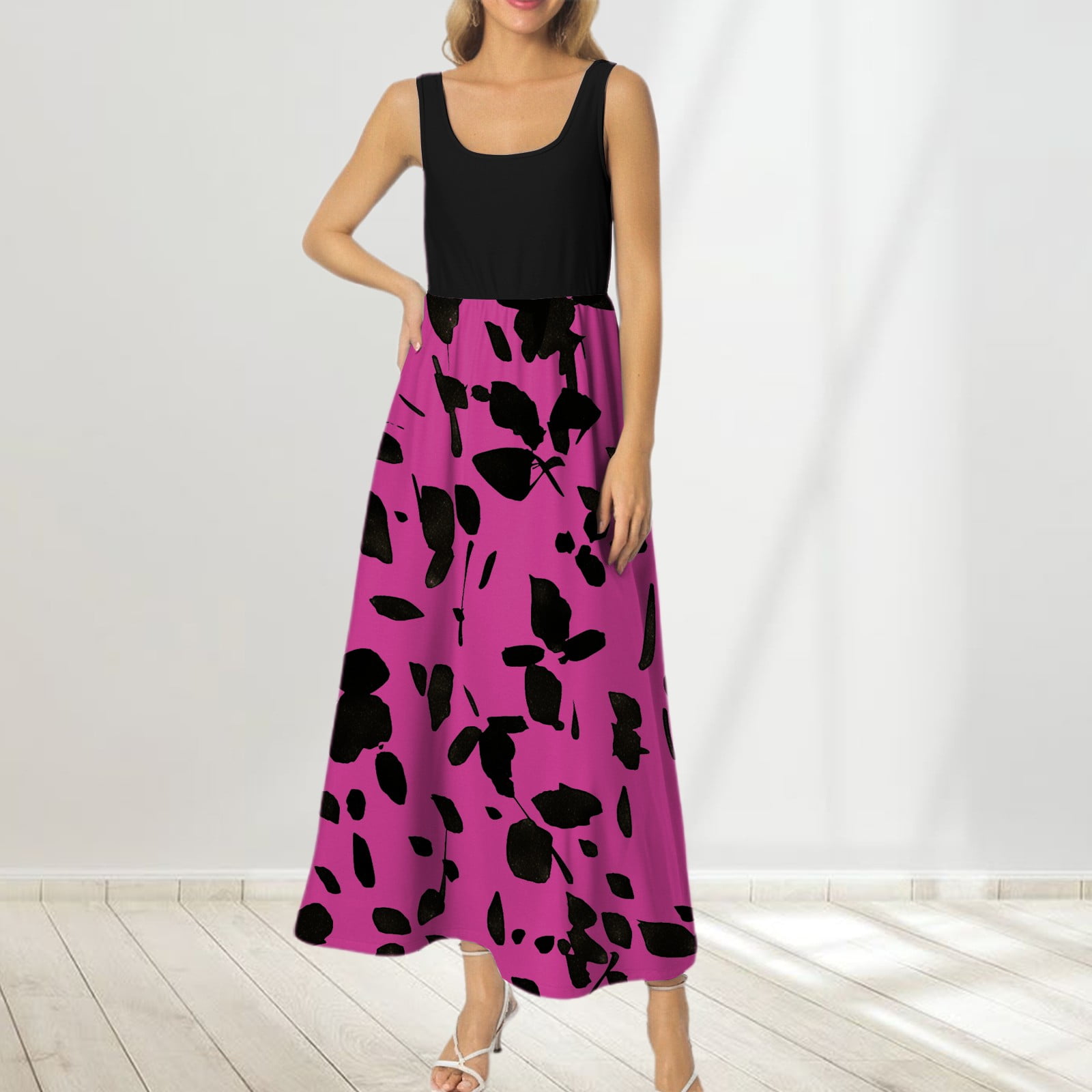 Women's Spring/Summer Print Elegant Dress plus Size Vintage Summer Maxi ...