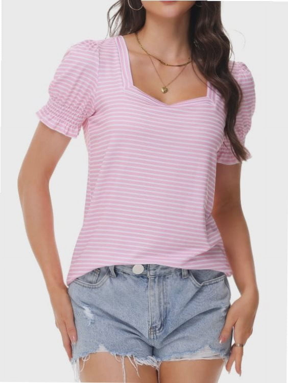 Women's Square Neck Tops Ruffle Trim Sleeve T-Shirts for Summer Casual ...