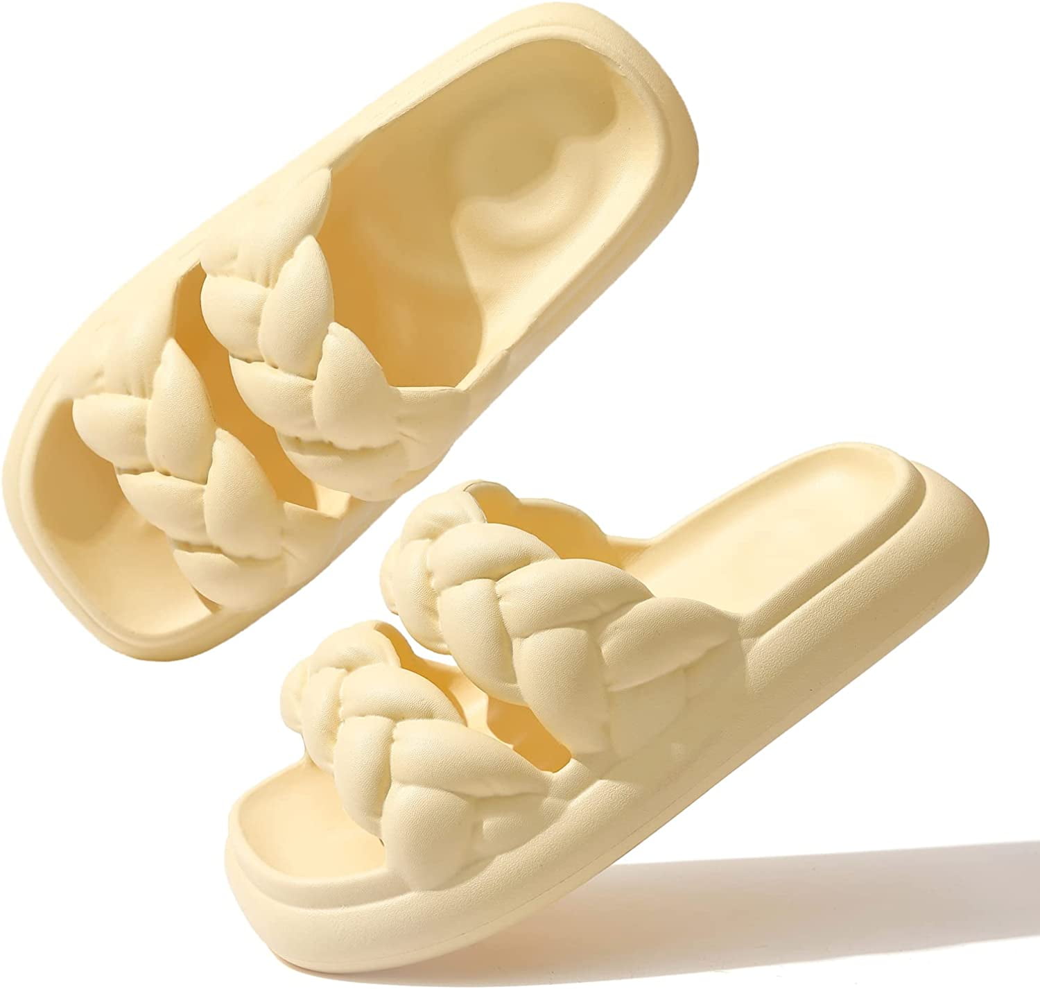 Women's Square Open Toe Cloud Slides Braided Double Strap Platform ...