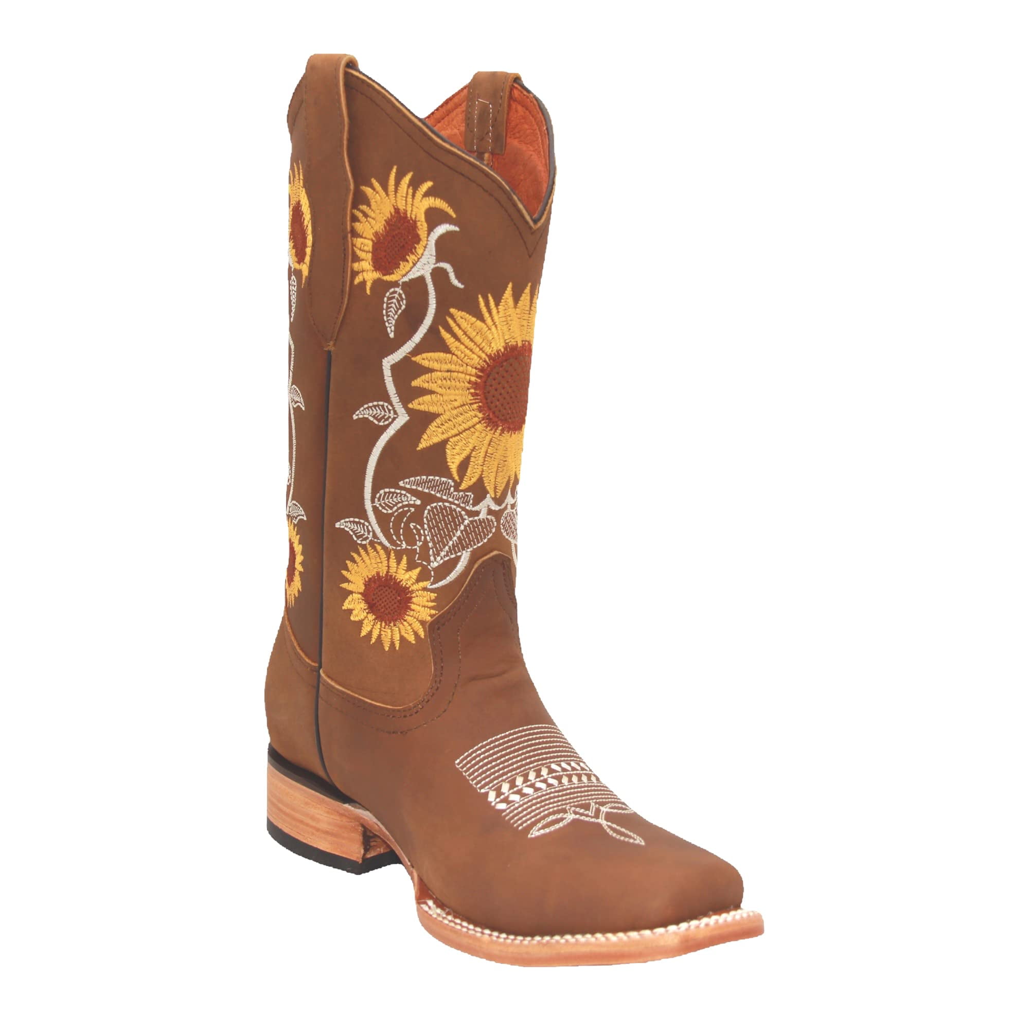 Women’s Square Toe Leather Cowgirl Cowboy Boot Sunflower Floral ...