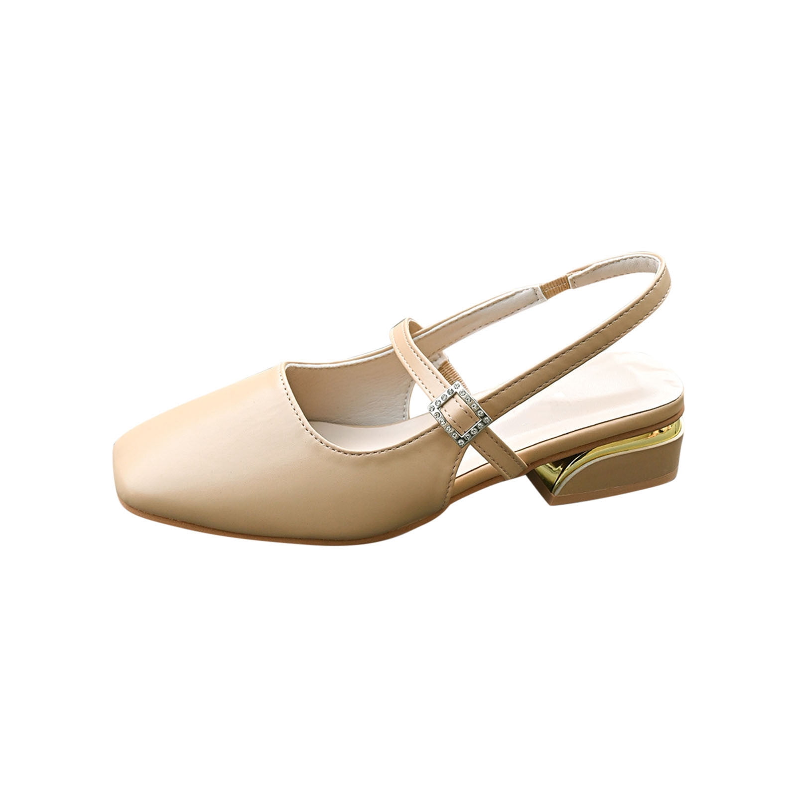 Women's Square Toe PU Leather Chunky Heel Slingback Formal Pumps Shoes ...