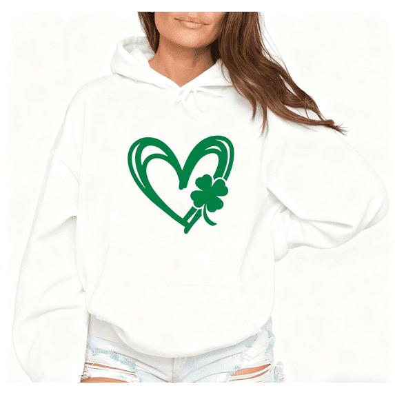 Women's St Patrick Day Dark Green Clover Heart Graphic Breathable ...