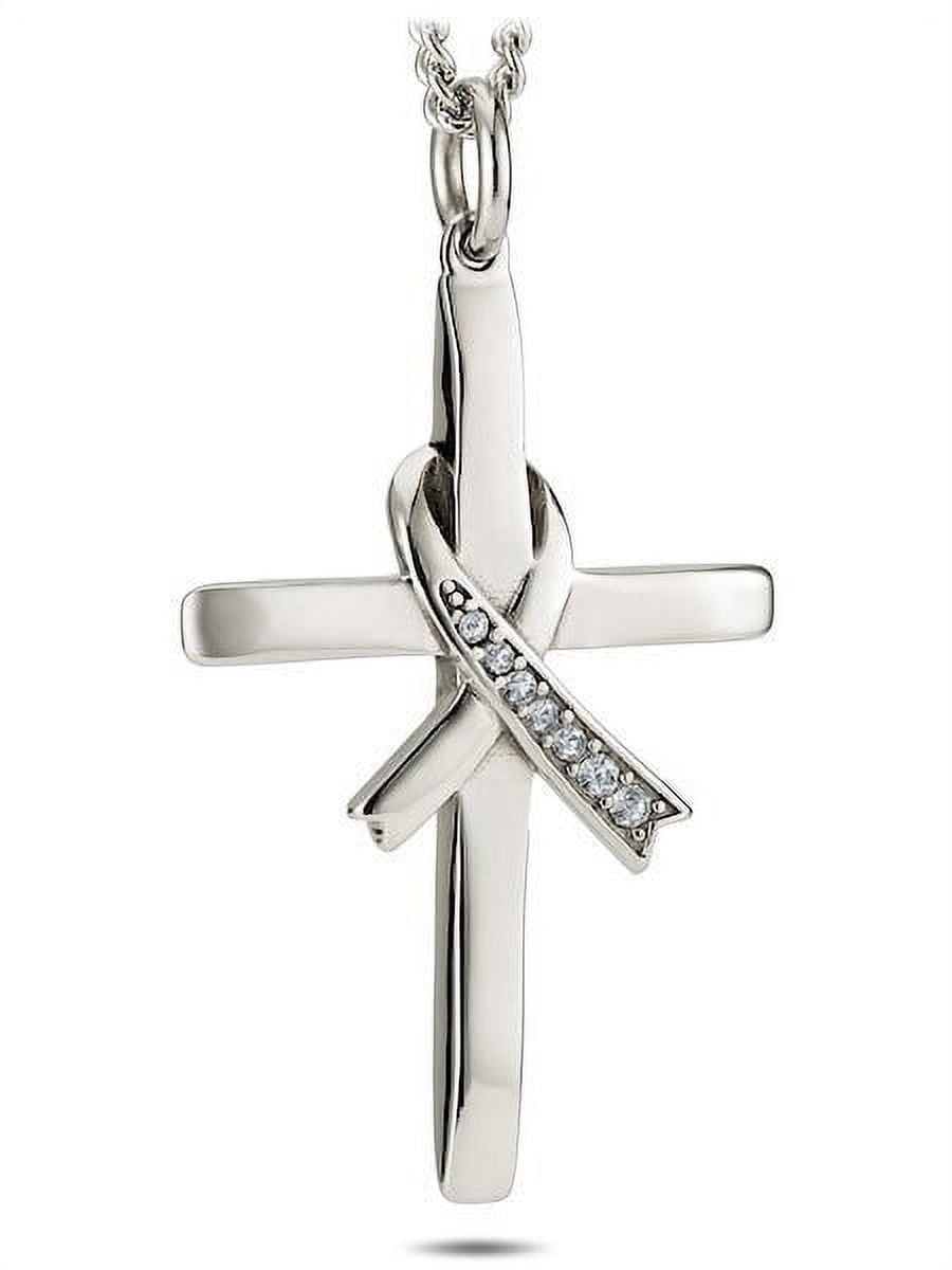 Women's Stainless Cross with Crystal Ribbon Necklace-Isaiah 46:4 by ...