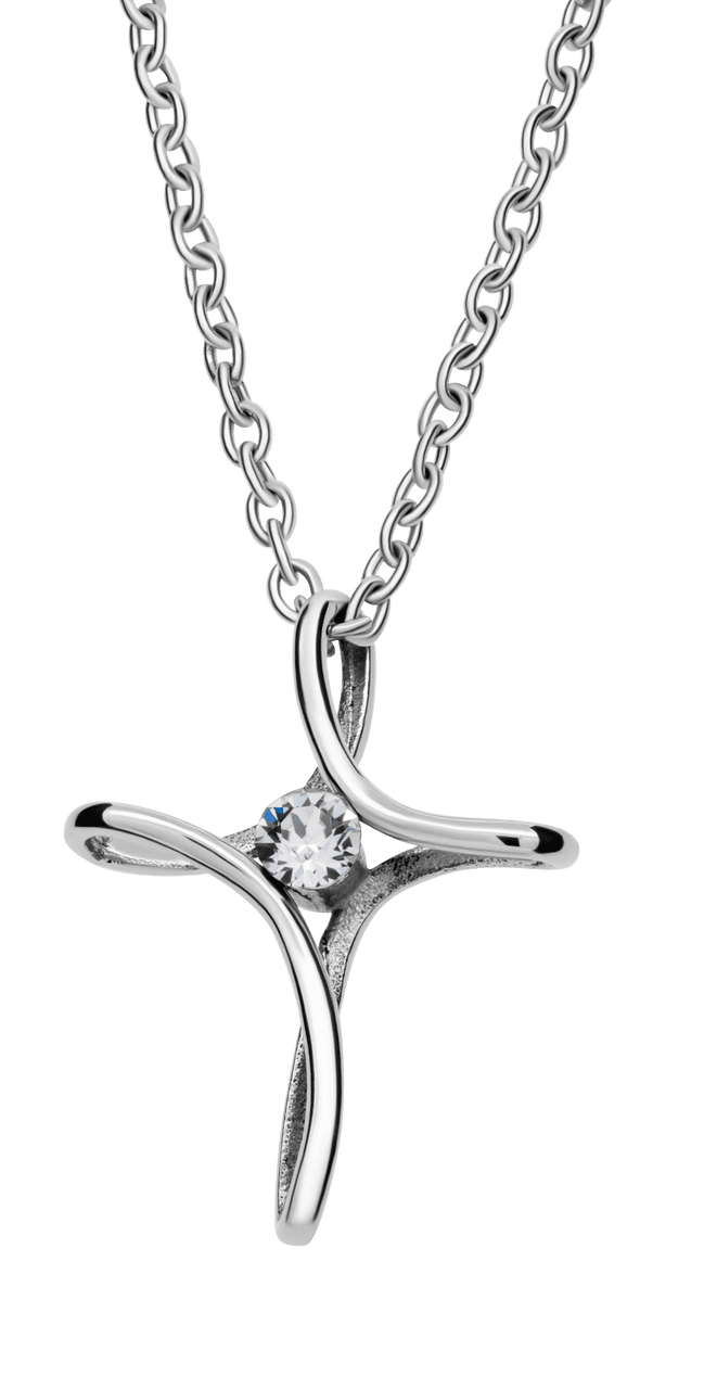 Women's Stainless Steel Exodus 14:14 Cross Necklace with Swarovski Crystal by Shields of ...