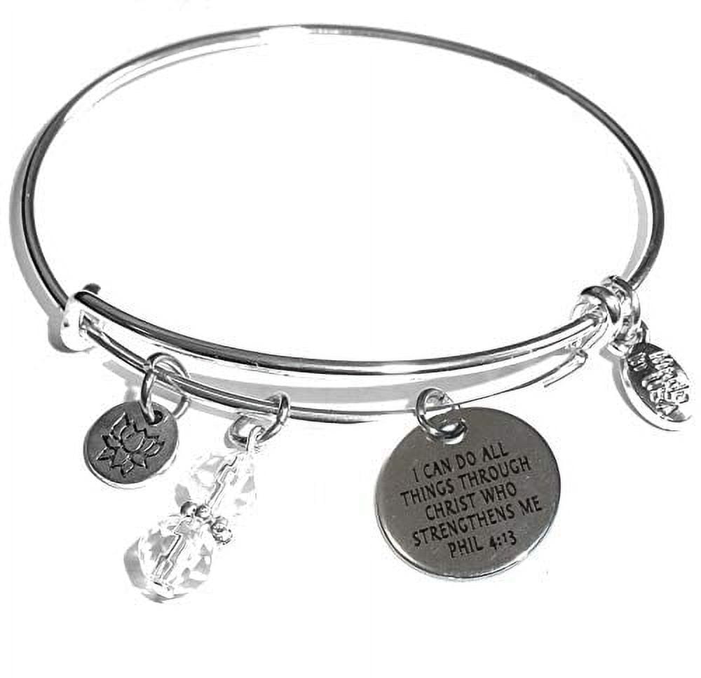 Women's Stainless Steel Message Charm Expandable Wire Bangle Bracelet ...