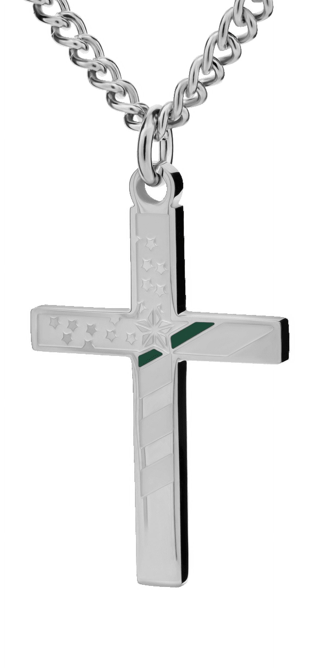 Women's Stainless Steel Thin Green Line Cross Necklace-Joshua 1:9 by ...