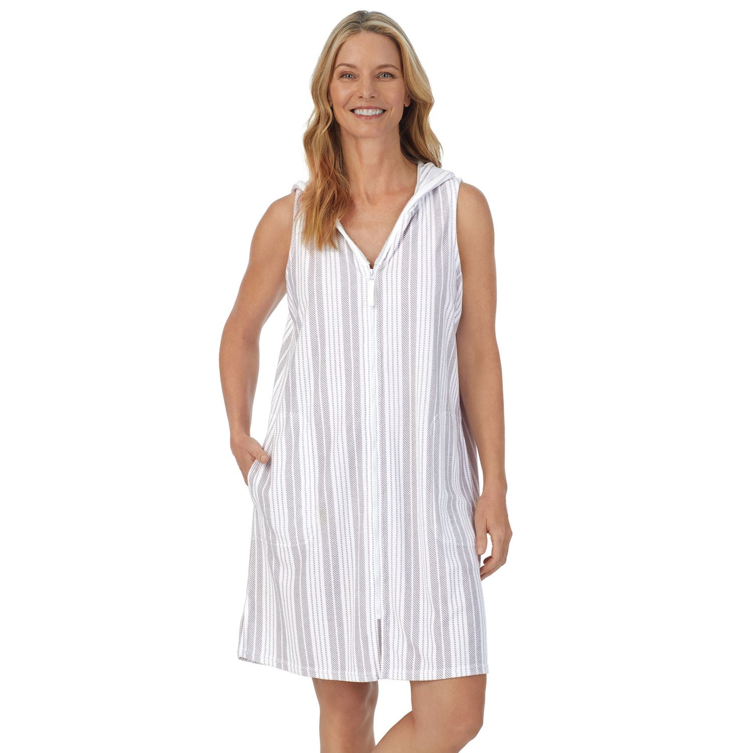 Women's Stan Herman Baby Terry Hooded Zip-Up Robe Color: Cloud Gray ...