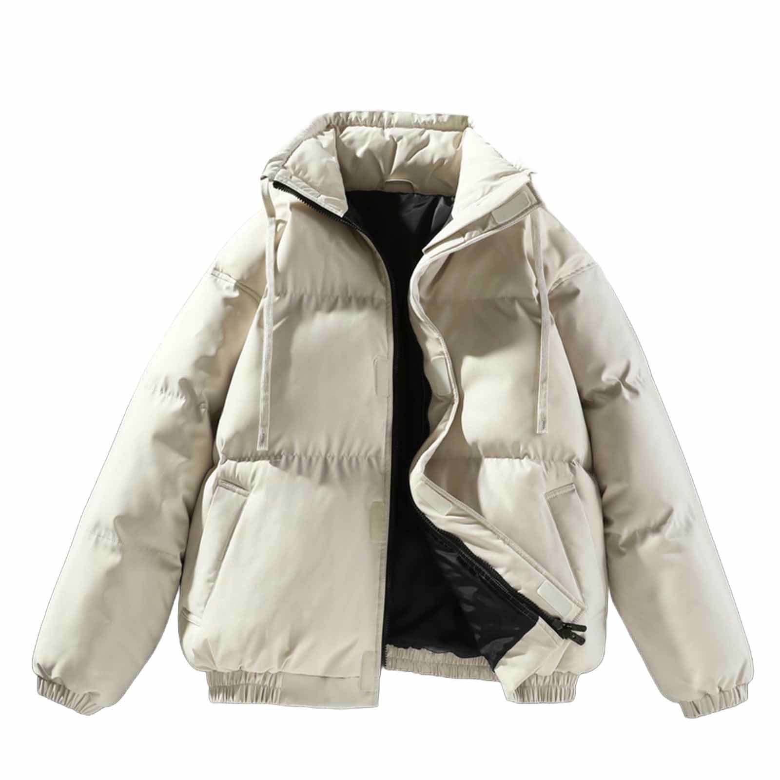 Women's Stand Collar Zip-Up Parka in a Solid Color with Two Pockets and ...