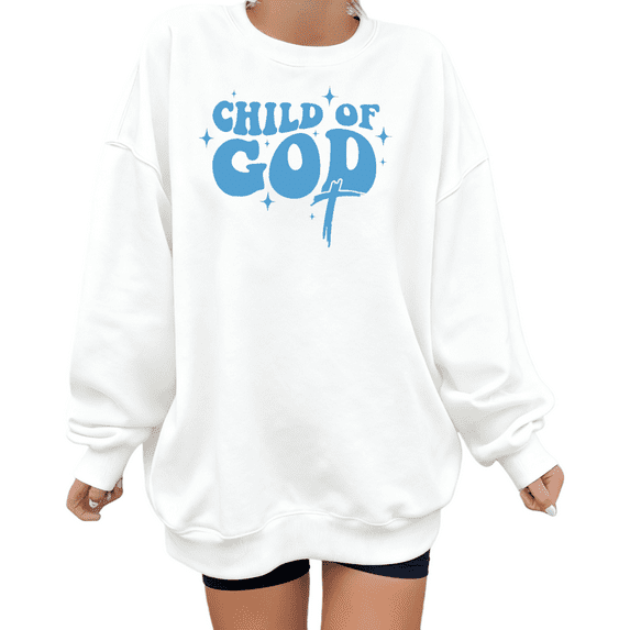 Women's Star & Cross Blue Graphic Child Of God Sweatshirt Breathable ...