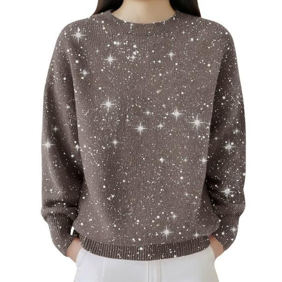 Women's Star Print Crewneck Sweater, Star Print Crewneck Sweater Soft ...