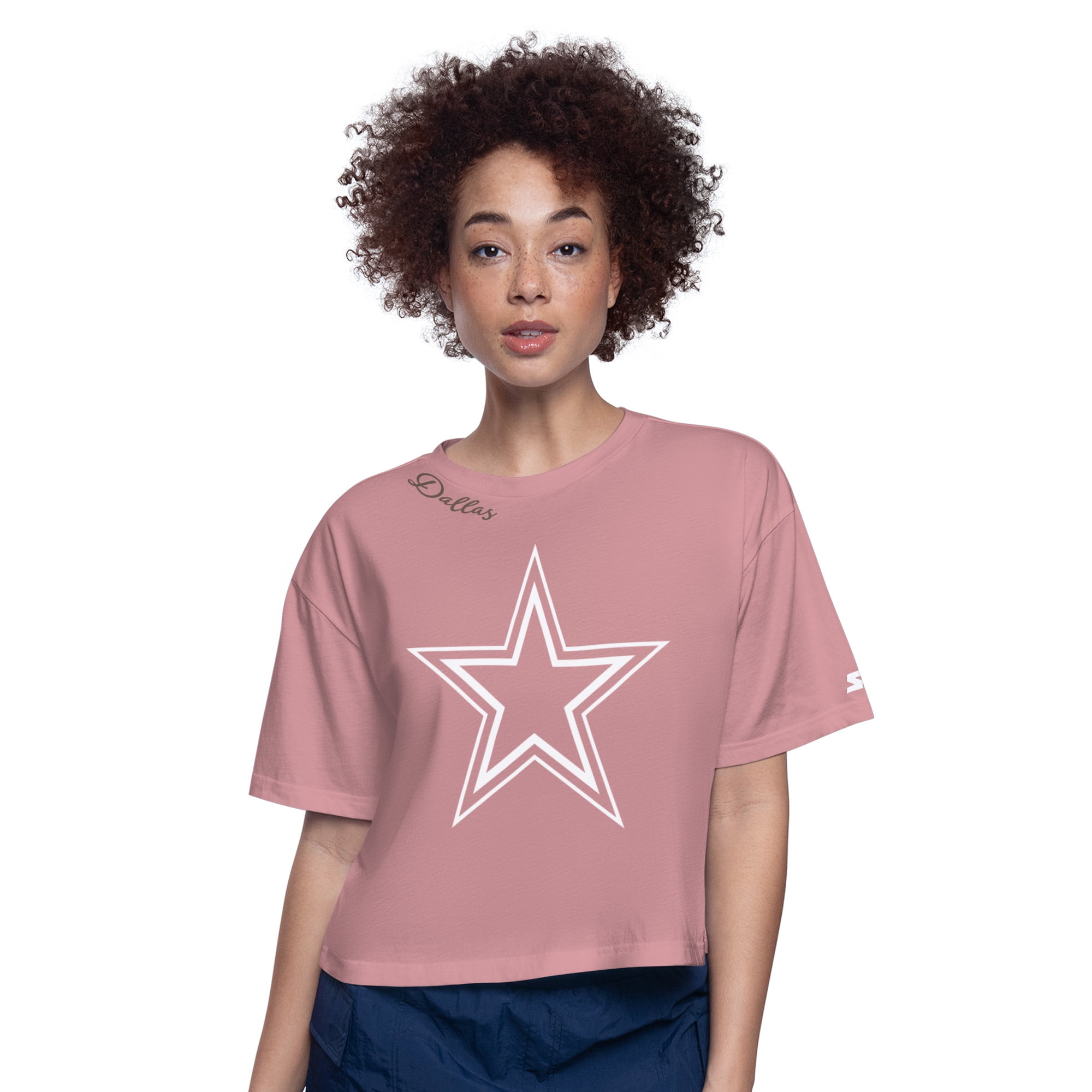 Women's--Starter Pink Dallas Cowboys Play the Ball Boxy Cropped T-Shirt ...