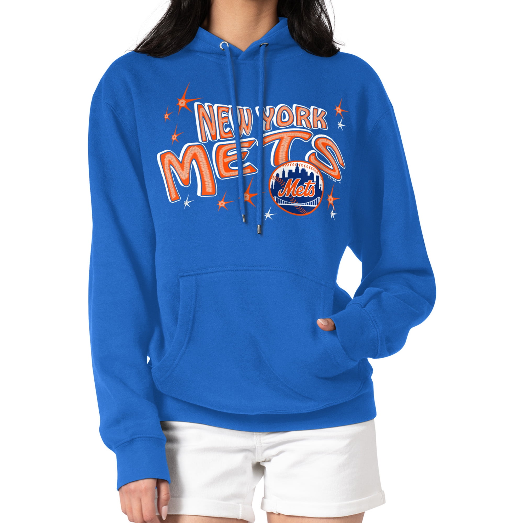 Women's Starter Royal New York Mets Fireworks Fleece Tri-Blend Pullover ...