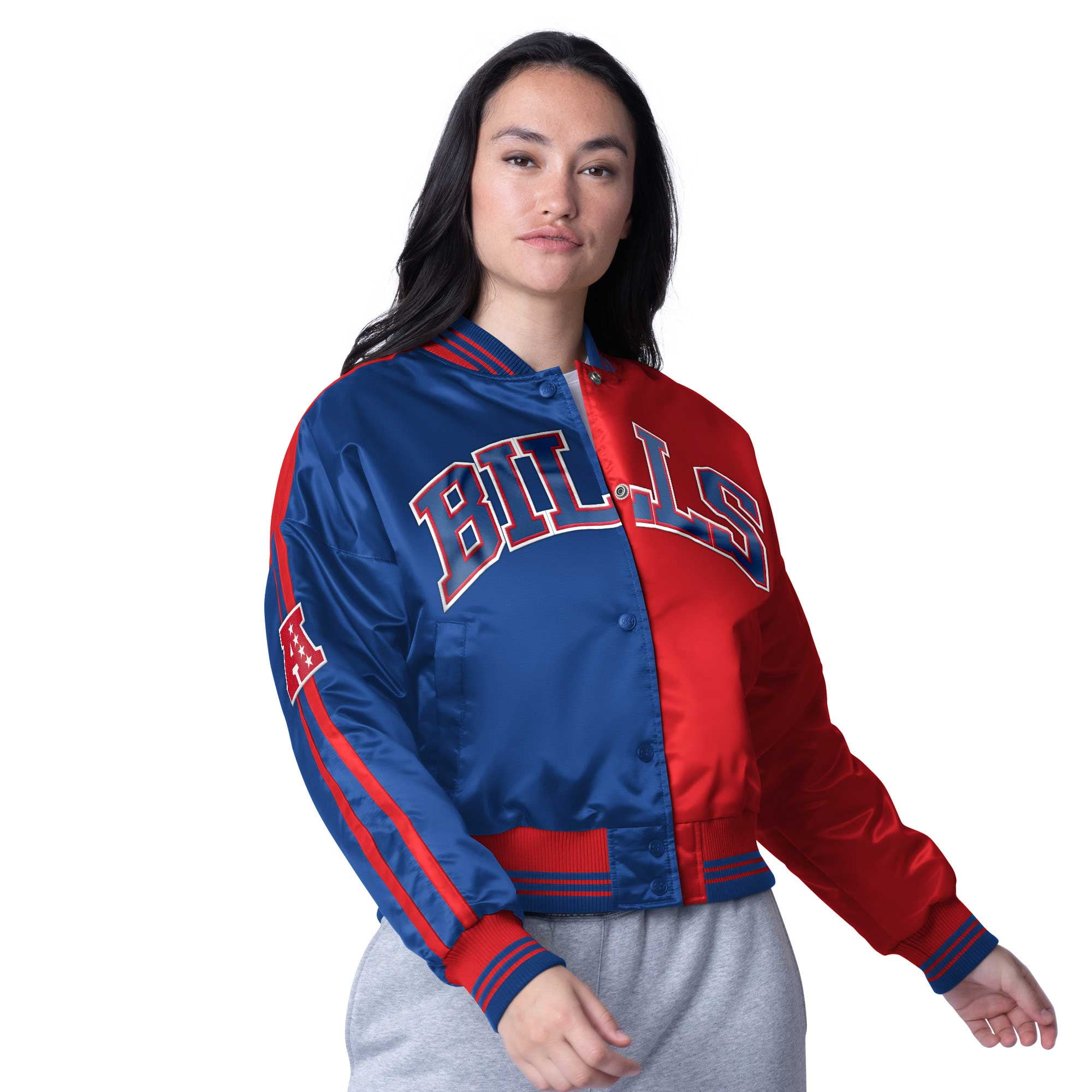 Women's Starter Royal/Red Buffalo Bills Zone Blitz Cropped Full-Snap ...
