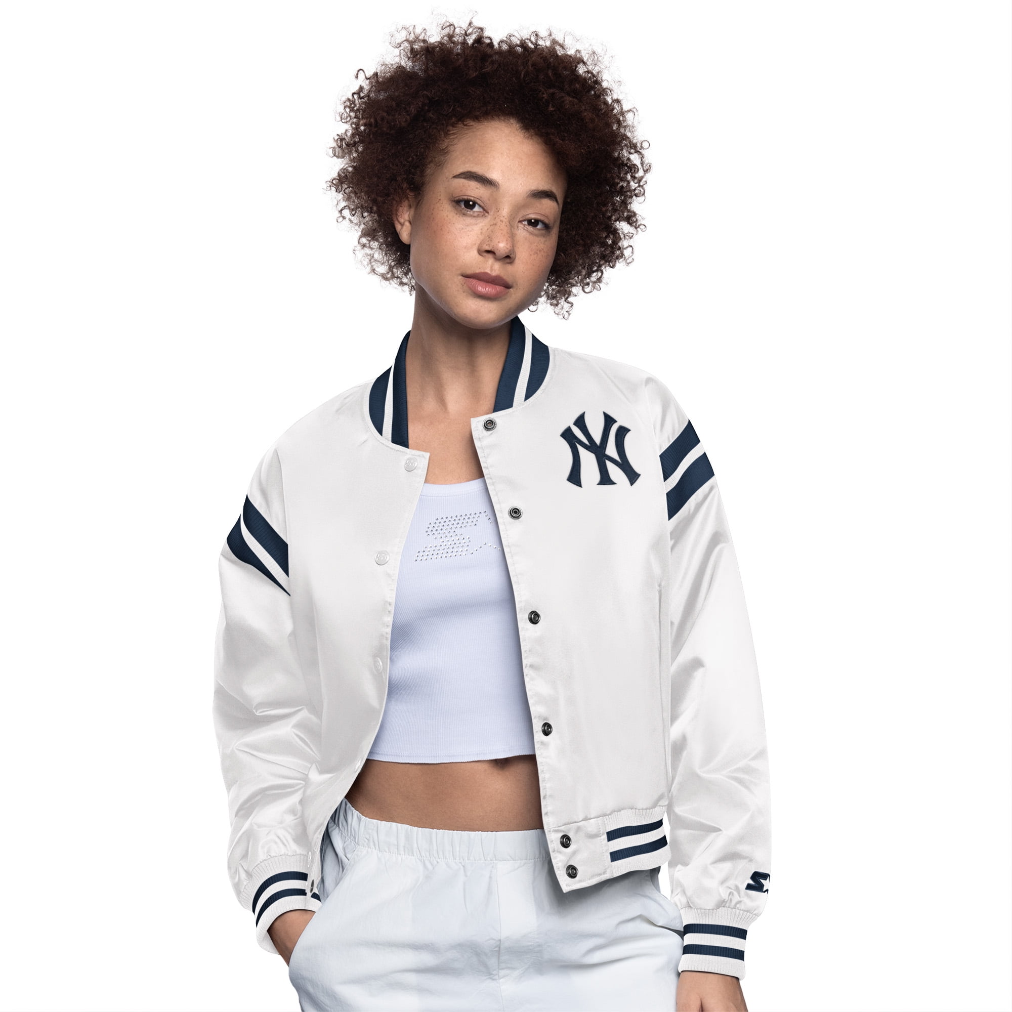 Women's-Starter White New York Yankees Full Count Full-Snap Varsity ...