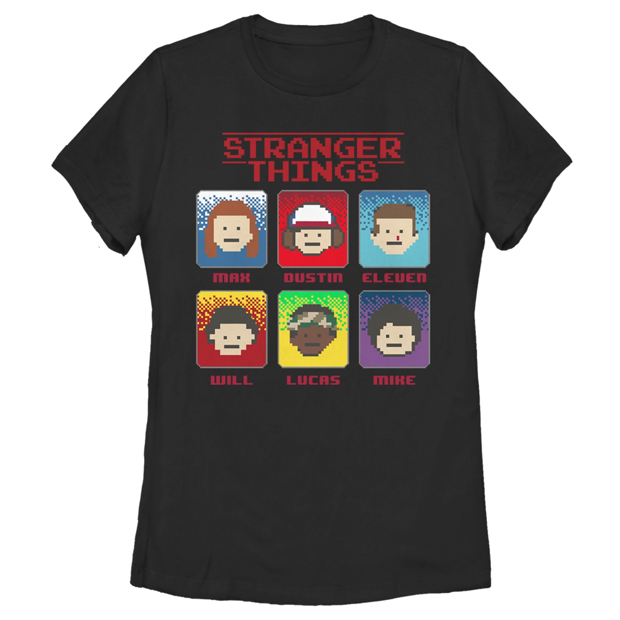 Netflix Women's Stranger Things Group Shot 8-Bit Box Up Graphic T-Shirt ...