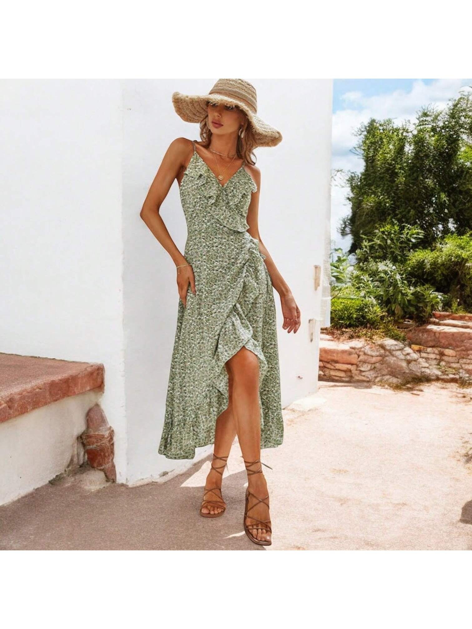 Women's Strap Midi Dress with Flattering A-Line Silhouette and Ribbed ...