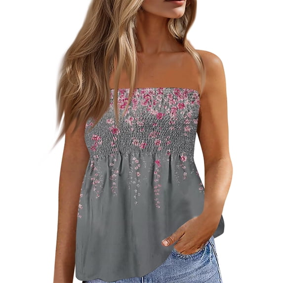 Women s Strapless Floral Print Tube Top Casual Loose Fit Sleeveless ...
