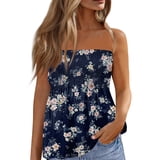 Women s Strapless Floral Print Tube Top Casual Loose Fit Sleeveless ...