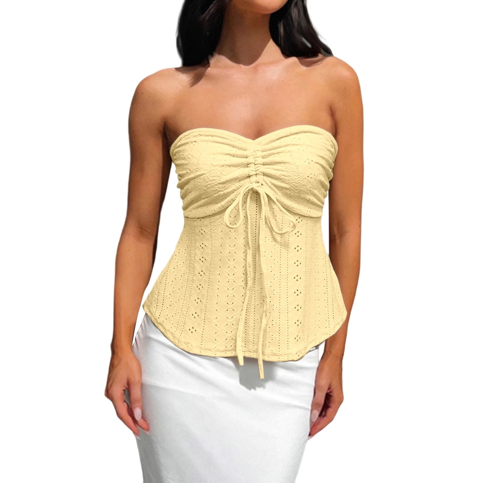 Women's Strapless Tube Top Casual Bandeau Tank with Patchwork Design ...