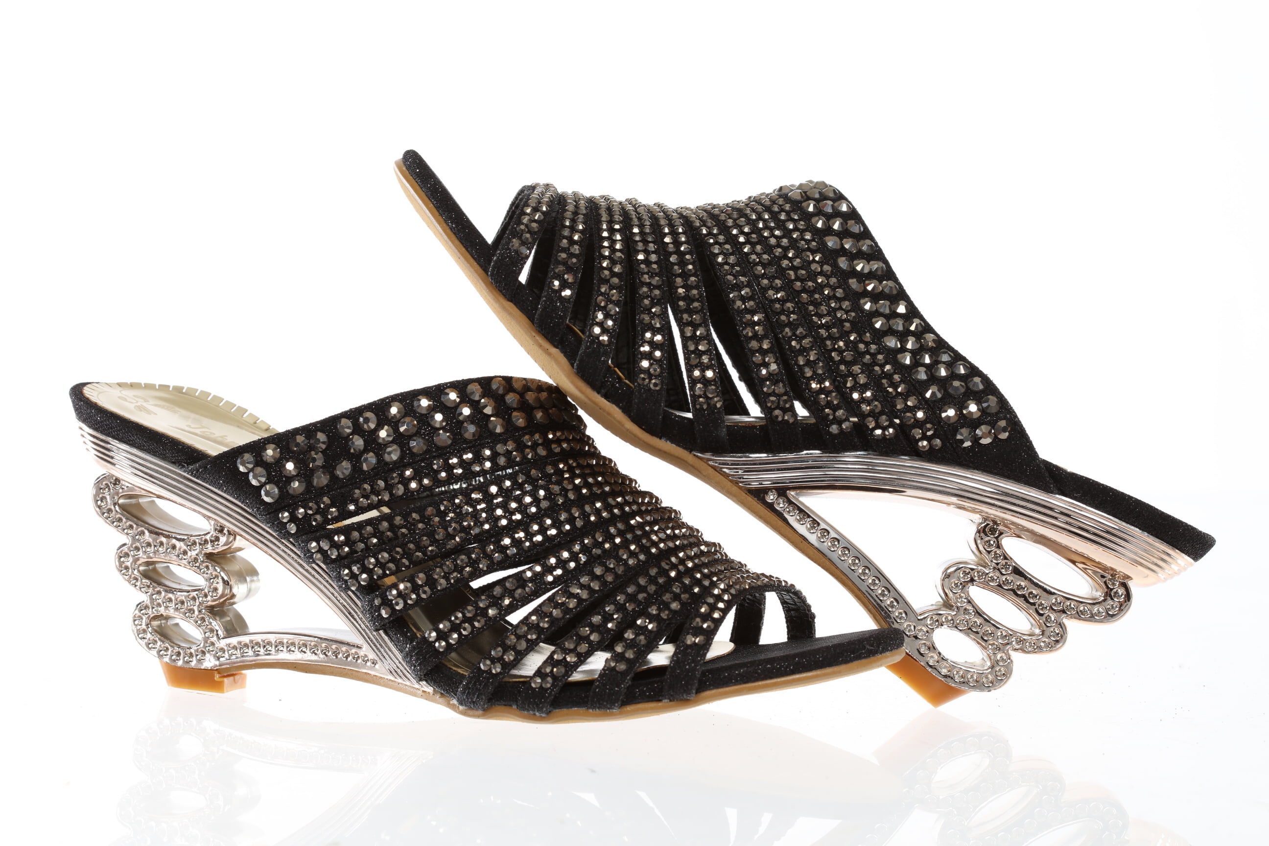Simply Couture Women's Strappy Rhinestone Decor, Open Toe, Platform ...