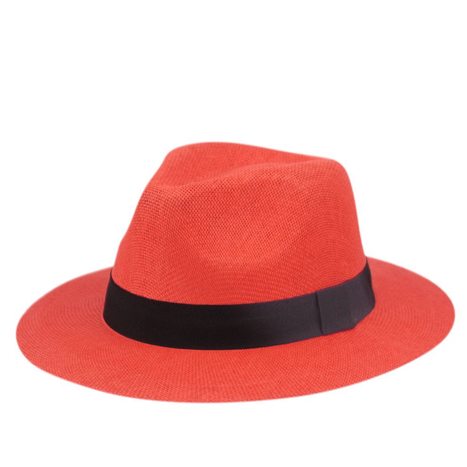 Women's Straw Fedora Hat Cuban Panama Wide Brim Summer Beach - Walmart.com