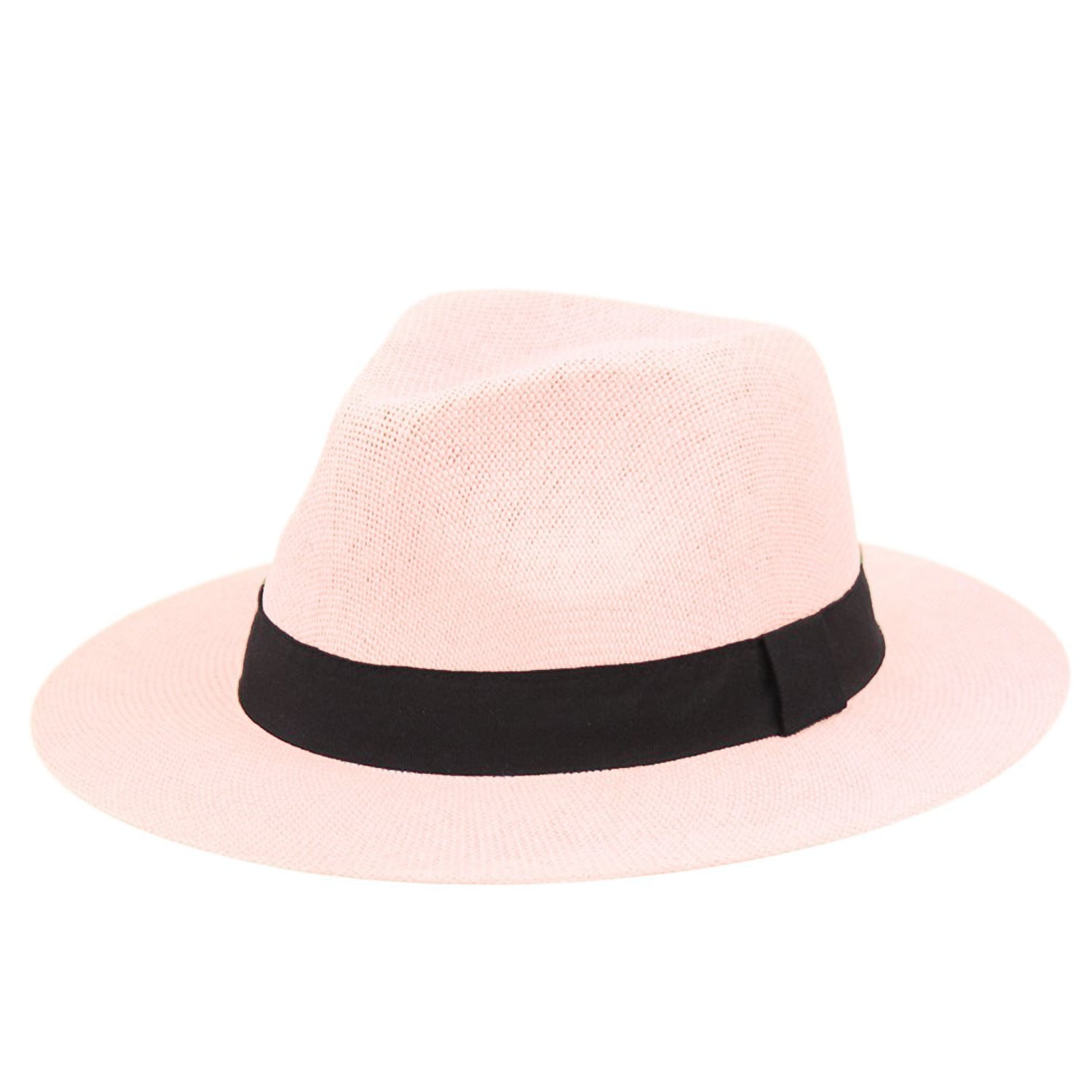 Women's Straw Fedora Hat Cuban Panama Wide Brim Summer Beach - Walmart.com