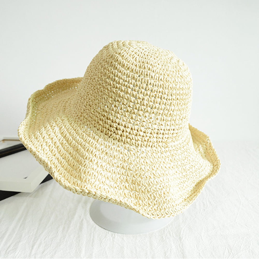 Women's Straw Floppy Sun Hat Foldable Wide Brim Summer Beach Crochet ...