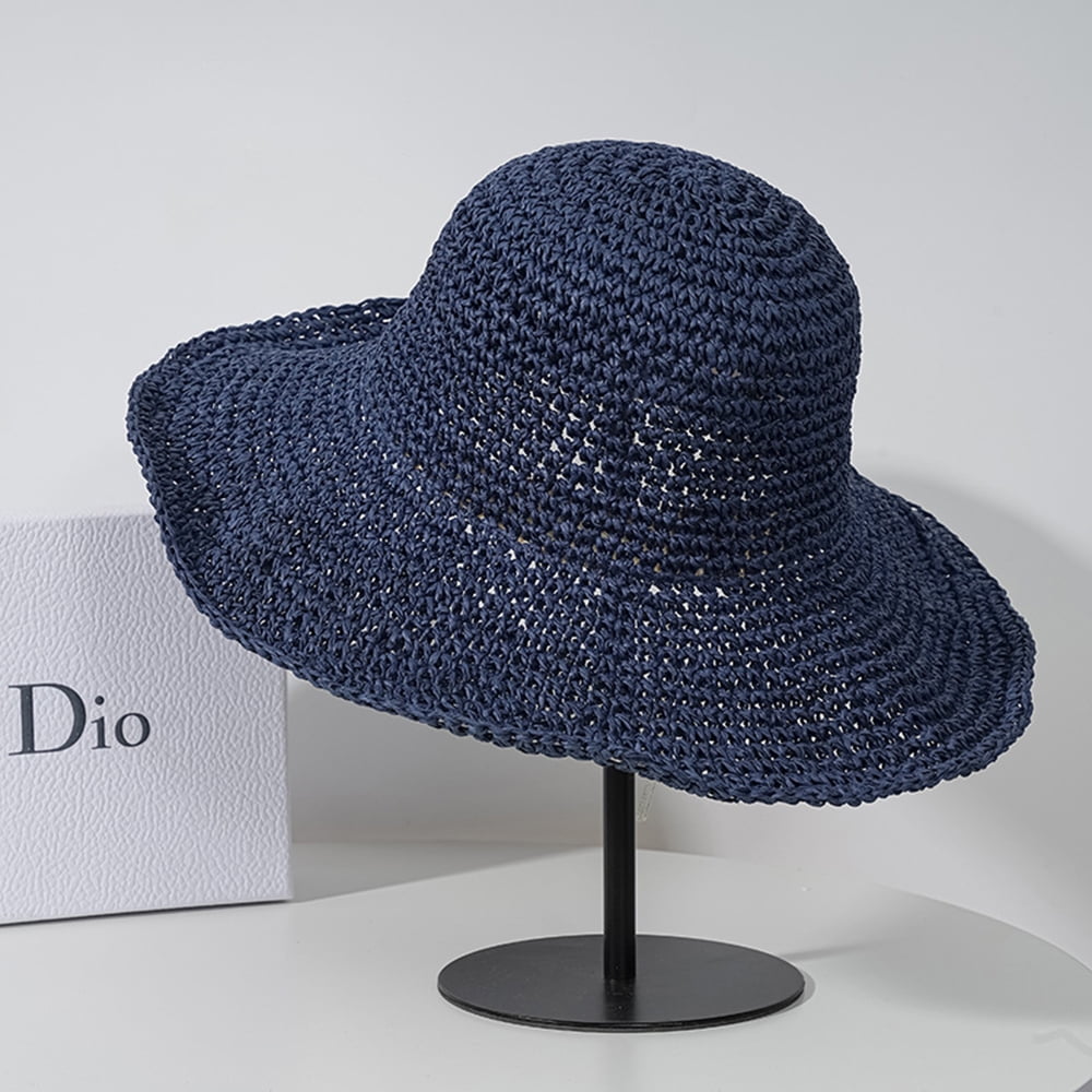 Women's Straw Floppy Sun Hat Foldable Wide Brim Summer Beach Crochet ...