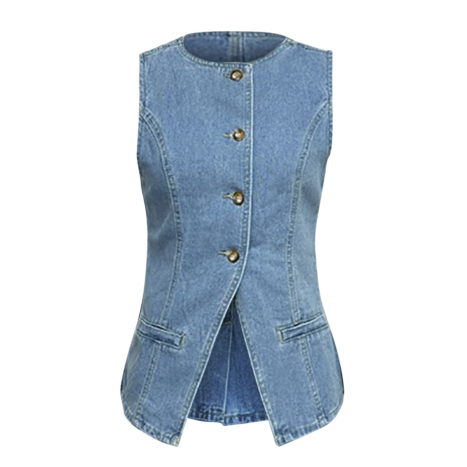 Women's Stretch Denim Vest Sleeveless Button Front Cropped Tank Top ...