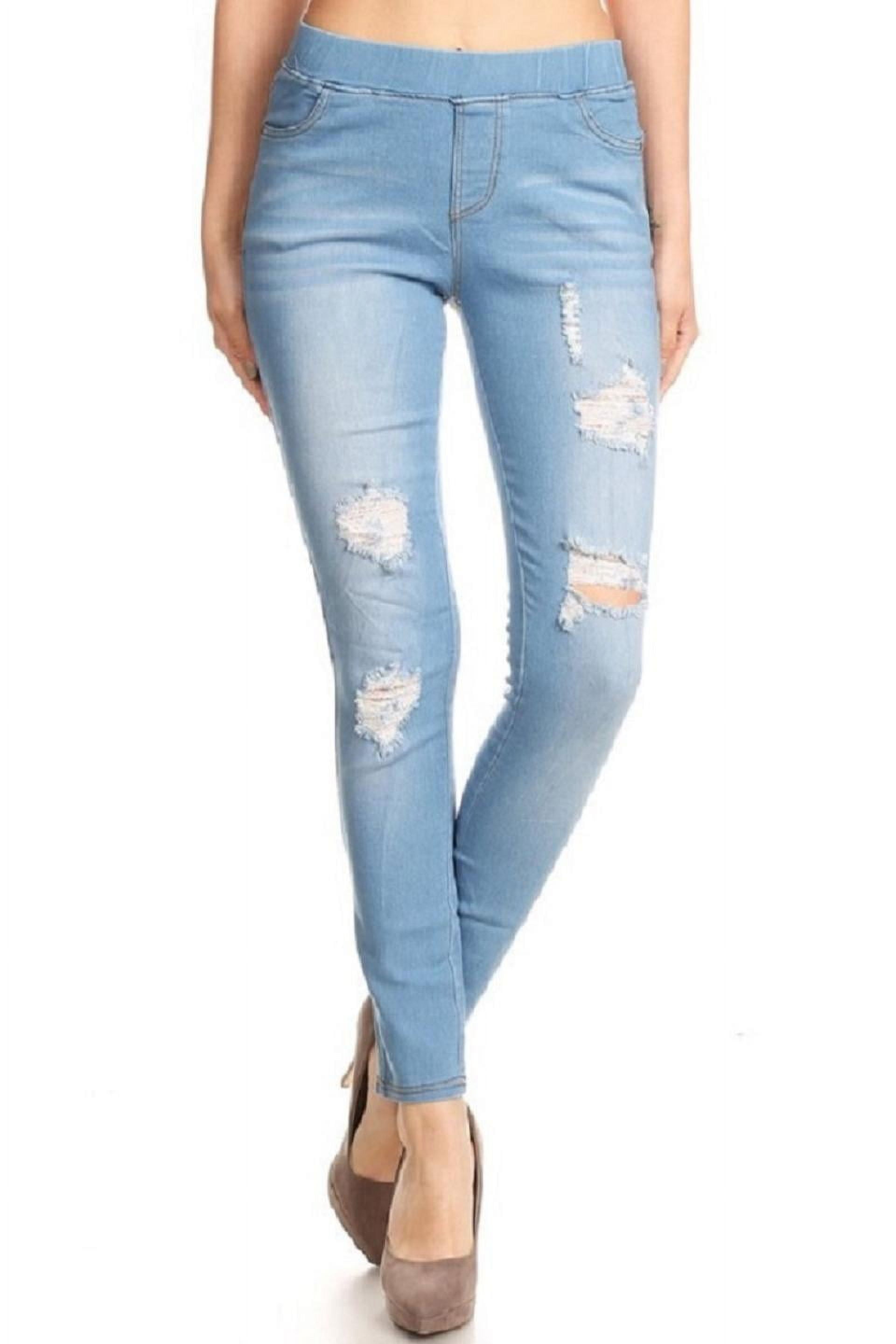 Women's Stretch Pull On Jeans Ripped Distressed Skinny Denim Jeggings ...