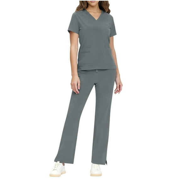 Women's Stretch Scrubs Set V Neck Top and Bootcut Cargo Pants with 12 ...