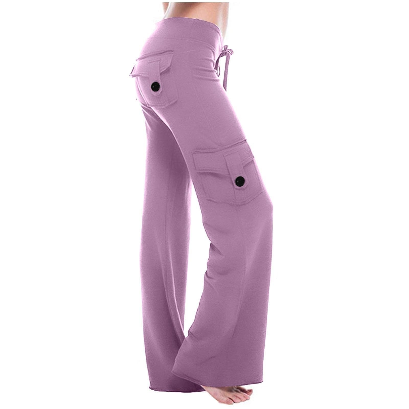 Women's Stretch Yoga Pants with Elastic Waistband and Multiple Pockets ...