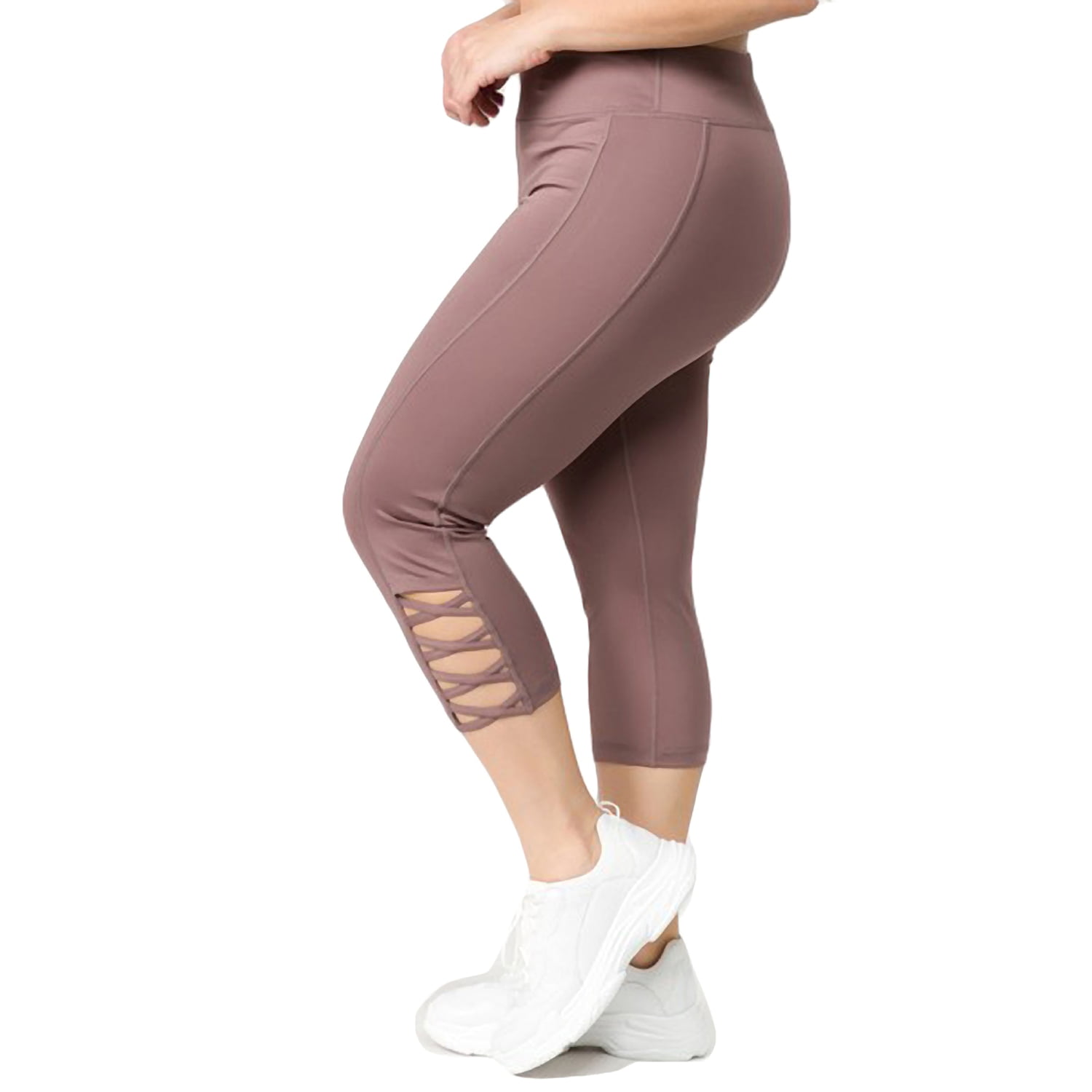 Womens Stretchy Active Lattice Capri Cutout Workout Leggings Plus