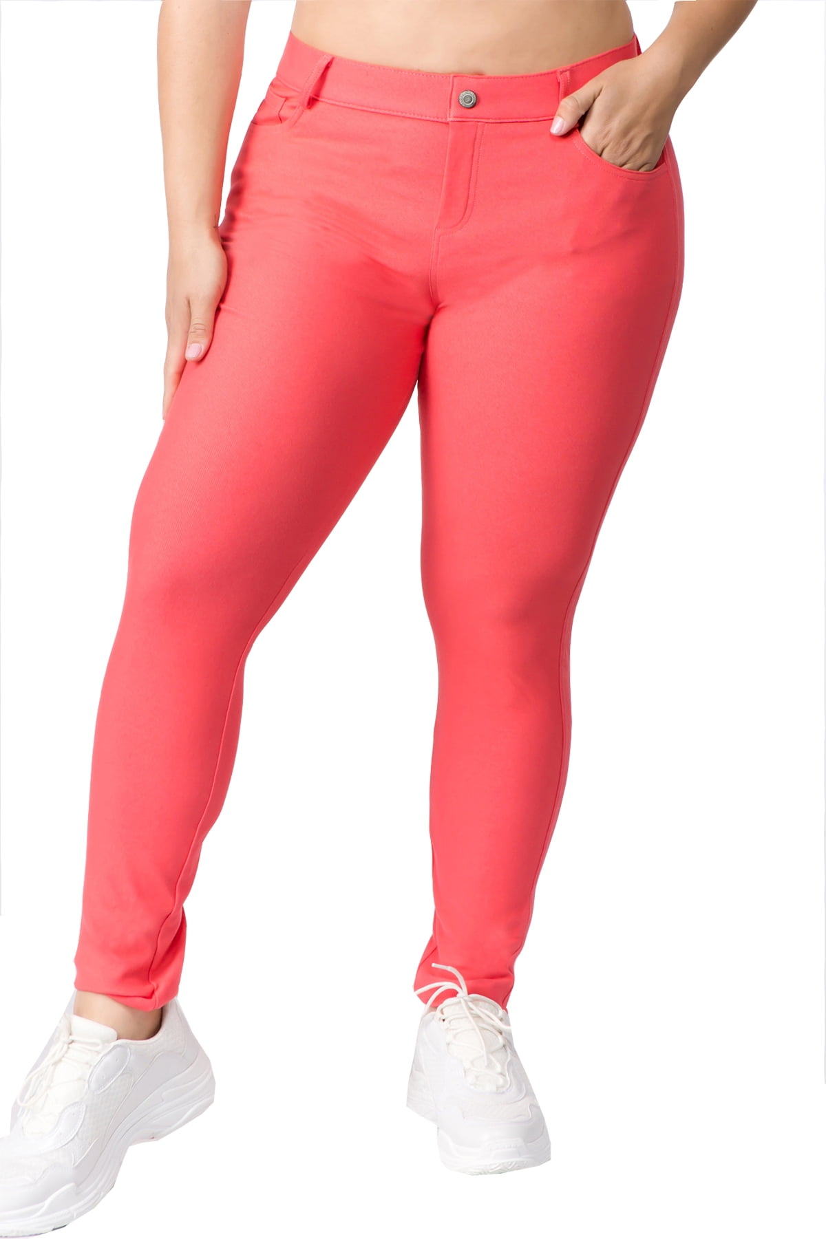 Women's Stretchy Slim Jeggings with 5 Pockets Cotton Blend, Coral 3X ...