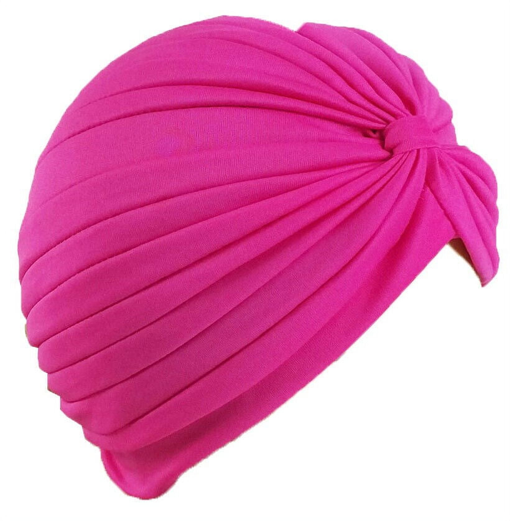 Women's Stretchy Turbans Head Chemo Hijab Pleated Hats 1Pc - Fuchsia ...
