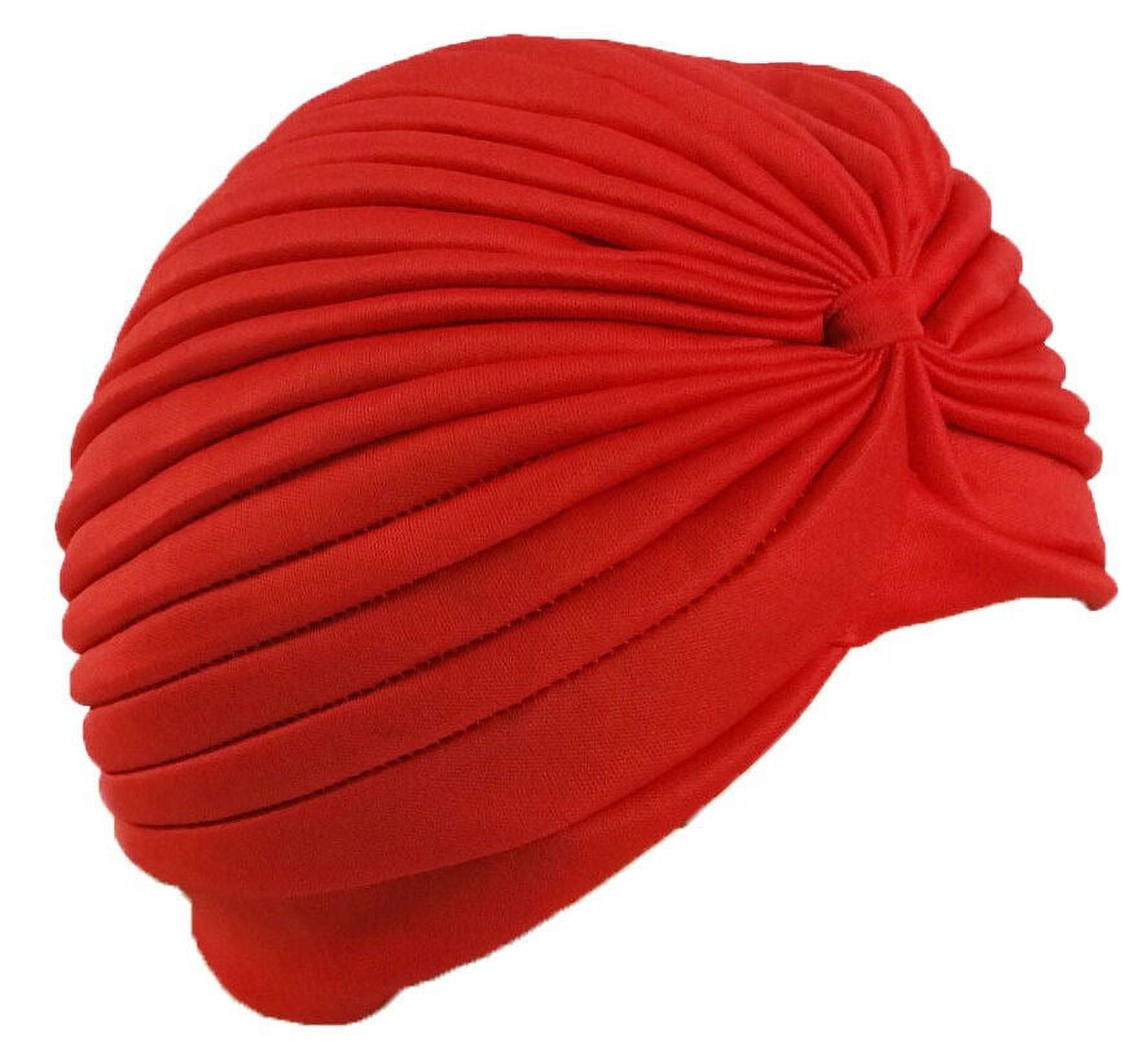 Women's Stretchy Turbans Head Chemo Hijab Pleated Hats 1Pc - Red Color ...