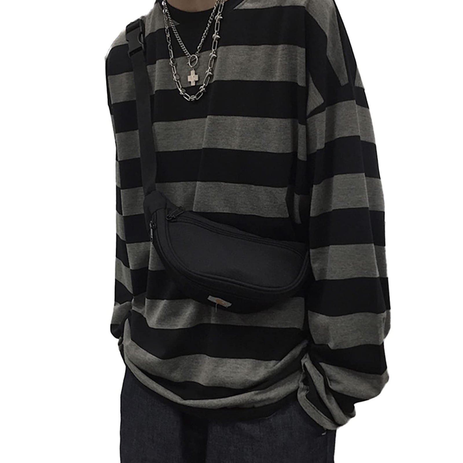 Women's Striped Distressed T Shirts Crewneck Long Sleeve Oversized Goth ...