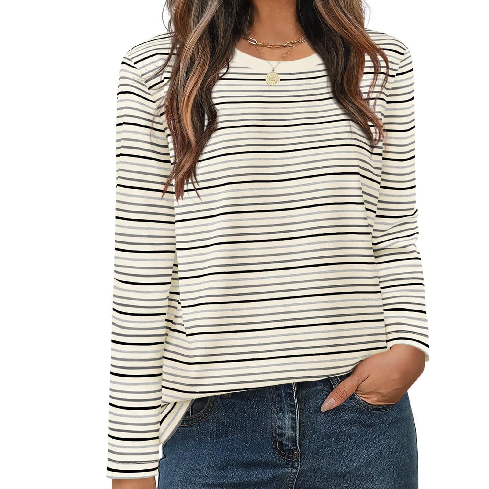 Women's Striped Long Sleeve Shirts 2026 Spring Fall Tops Fashion Color ...
