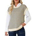 Womens Striped Sleeveless Sweater Vest Round Neck Pullover Knitwear
