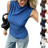 Women's Striped Tank Top Sleeveless Asymmetric Top Slim Fit Elegant ...